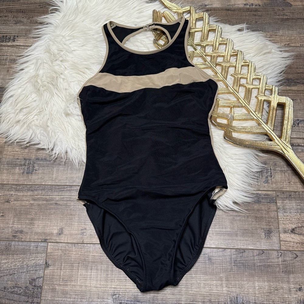 Miraclesuit Black And Tan One Piece Swimsuit - Gem